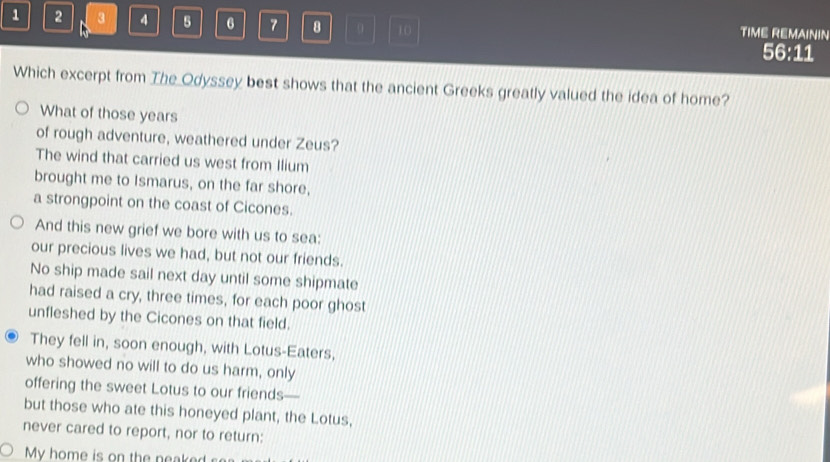 Solved: 1 2 3 4 5 6 7 8 10 TIME REMAININ 56:11 Which excerpt from The ...