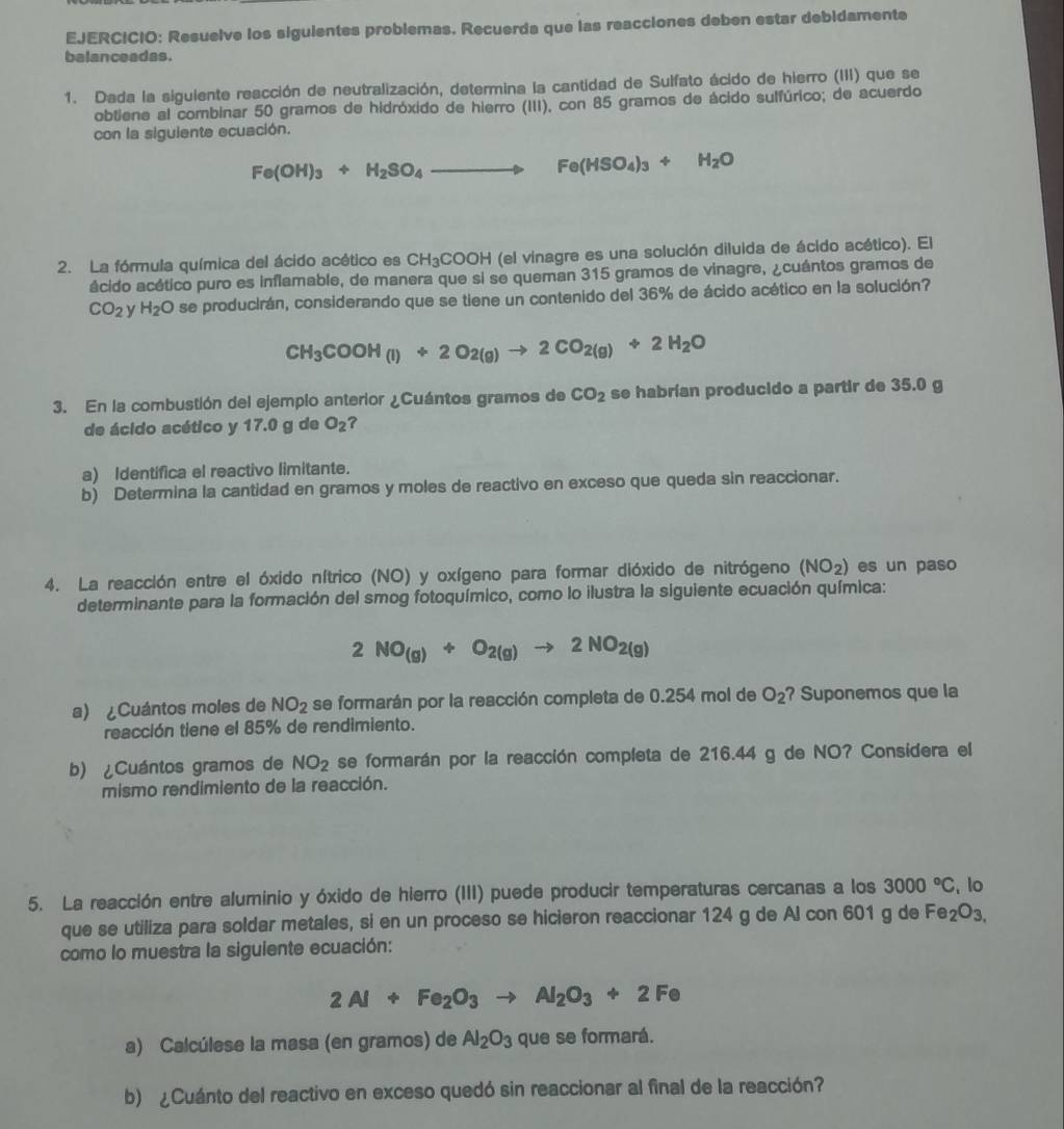 Resuelto:Resuelve los siguientes problemas. Recuerda que las reacciones ...