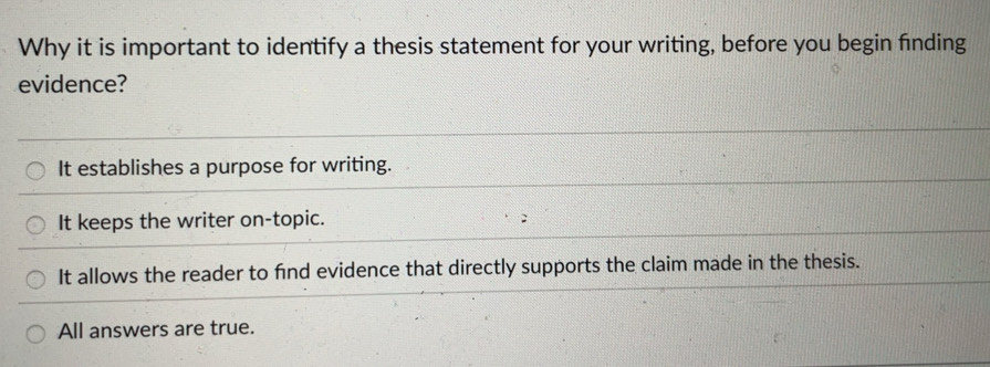 Solved: Why it is important to identify a thesis statement for your ...