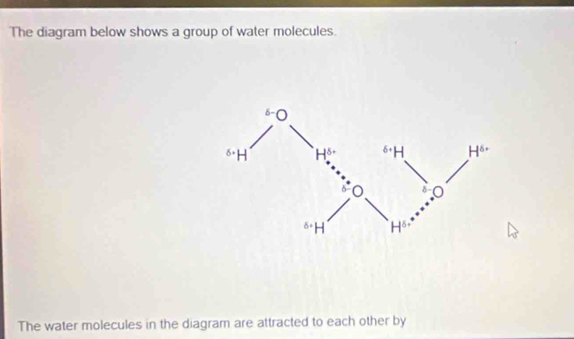 Solved: The diagram below shows a group of water molecules. The water ...