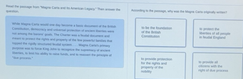 Solved: Read the passage from "Magna Carta and Its American Legacy ...