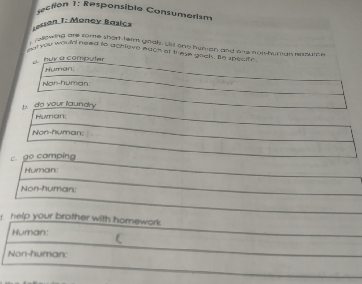 Solved: Ssection 1: Responsible Consumerism esson 1: Money Basics 1 ...