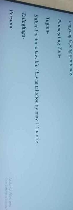 Solved: bagyong Opong gamit ang: Pamagat ng Tula- Tugma- Sukat ...