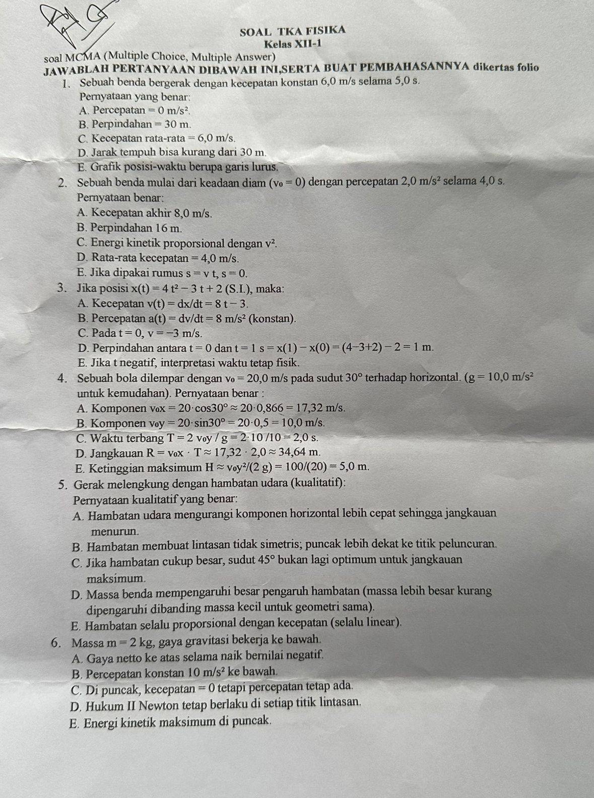 Telah dijawab:SOAL TKA FISIKA Kelas XII-1 soal MCMA (Multiple Choice ...
