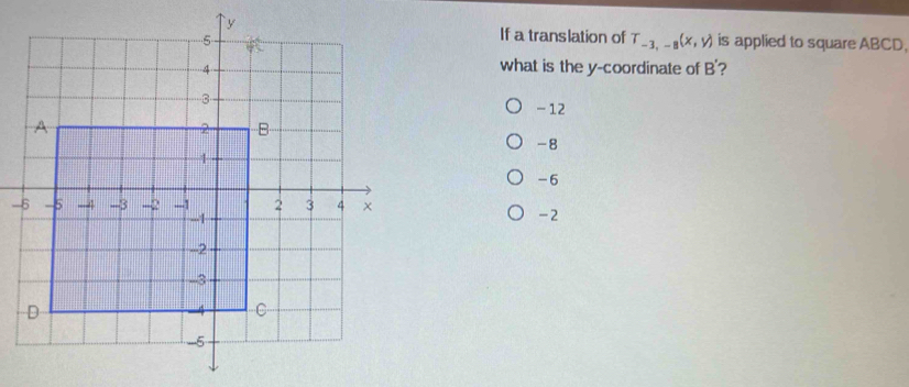 Solved: y If a translation of T_-3,-8(x,y) 5 is applied to square ABCD ...