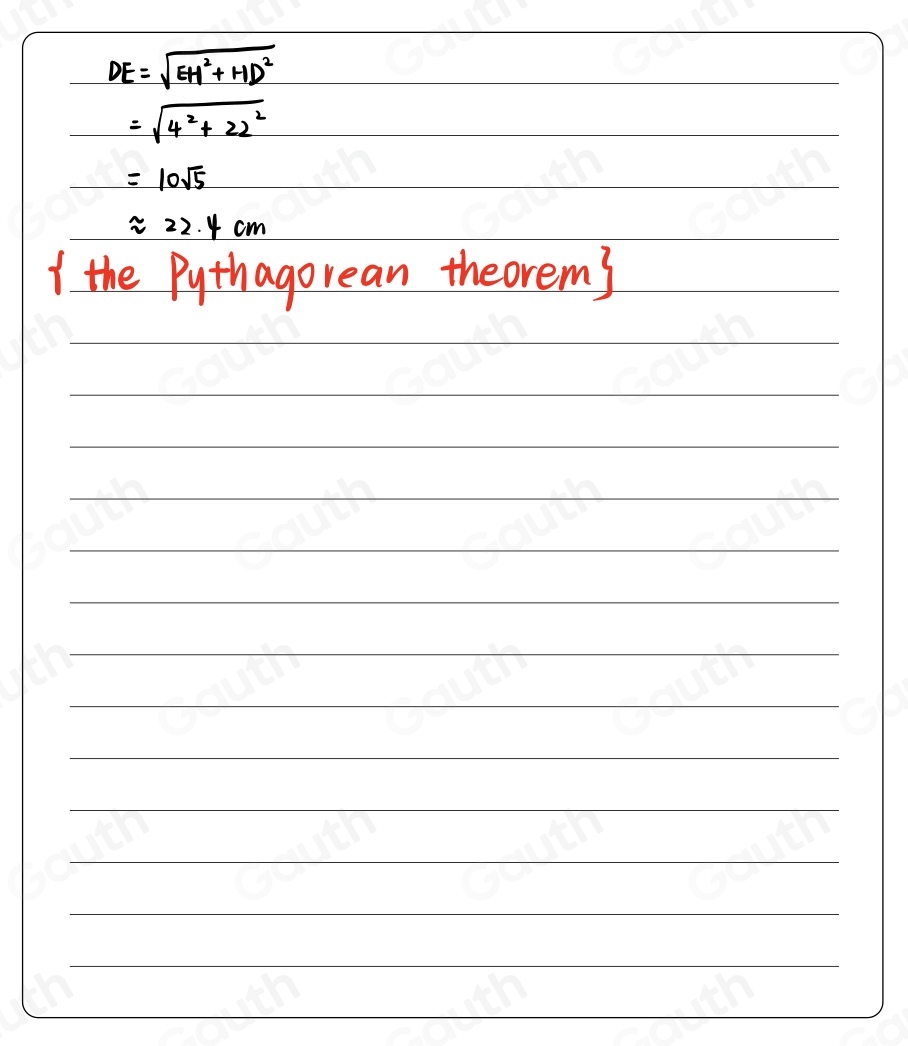 Resuelto:Use Pythagoras' theorem to work out the length of DE in the cuboid below. Give your answer