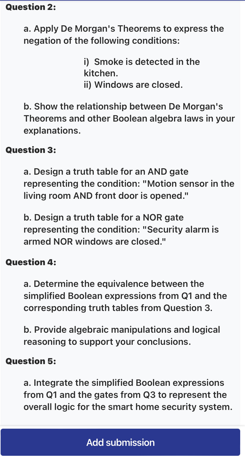 Solved: Apply De Morgan's Theorems to express the negation of the ...