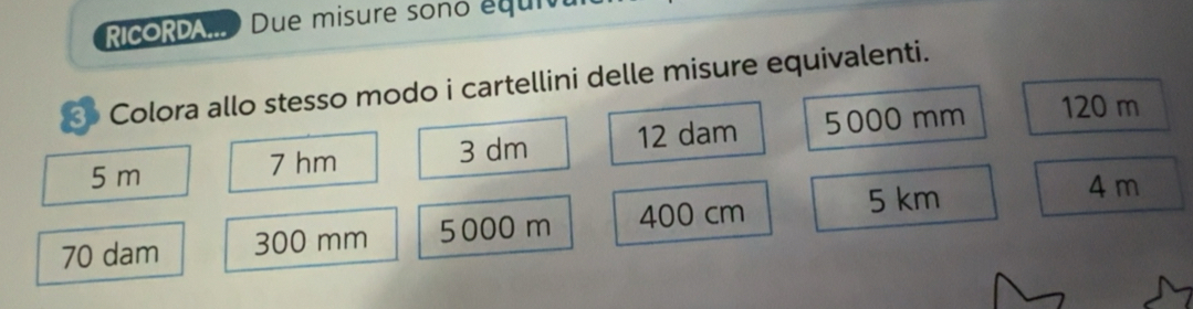Risolto:RICORDA... Due misure sono e n Colora allo stesso modo i ...