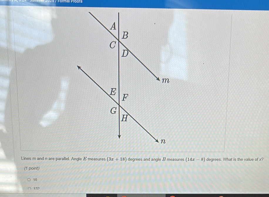 Resuelto:2025 / Formal Proofs Lines m and n are parallel. Angle E ...