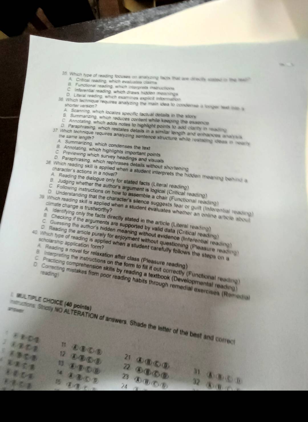 Solved: Which type of reading focuses on analyzing facts that are ...