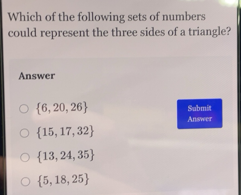 Solved: Which of the following sets of numbers could represent the ...