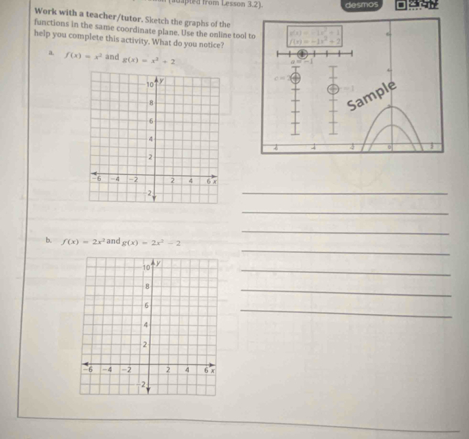 Solved: dapted from Lesson 3.2). desmos Work with a teacher/tutor ...