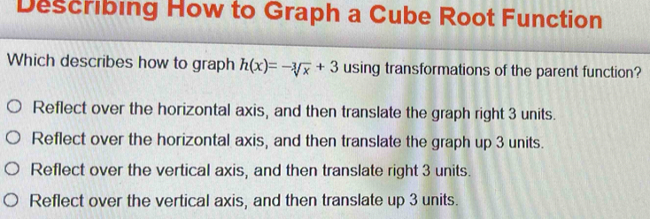 Solved: Describing How to Graph a Cube Root Function Which describes ...