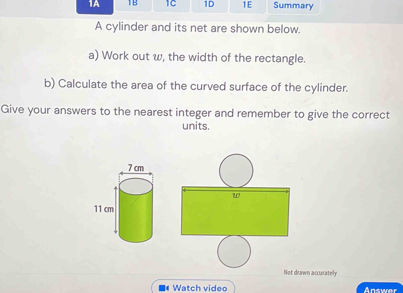Solved: 1A 1B 1C 1D 1E Summary A cylinder and its net are shown below ...