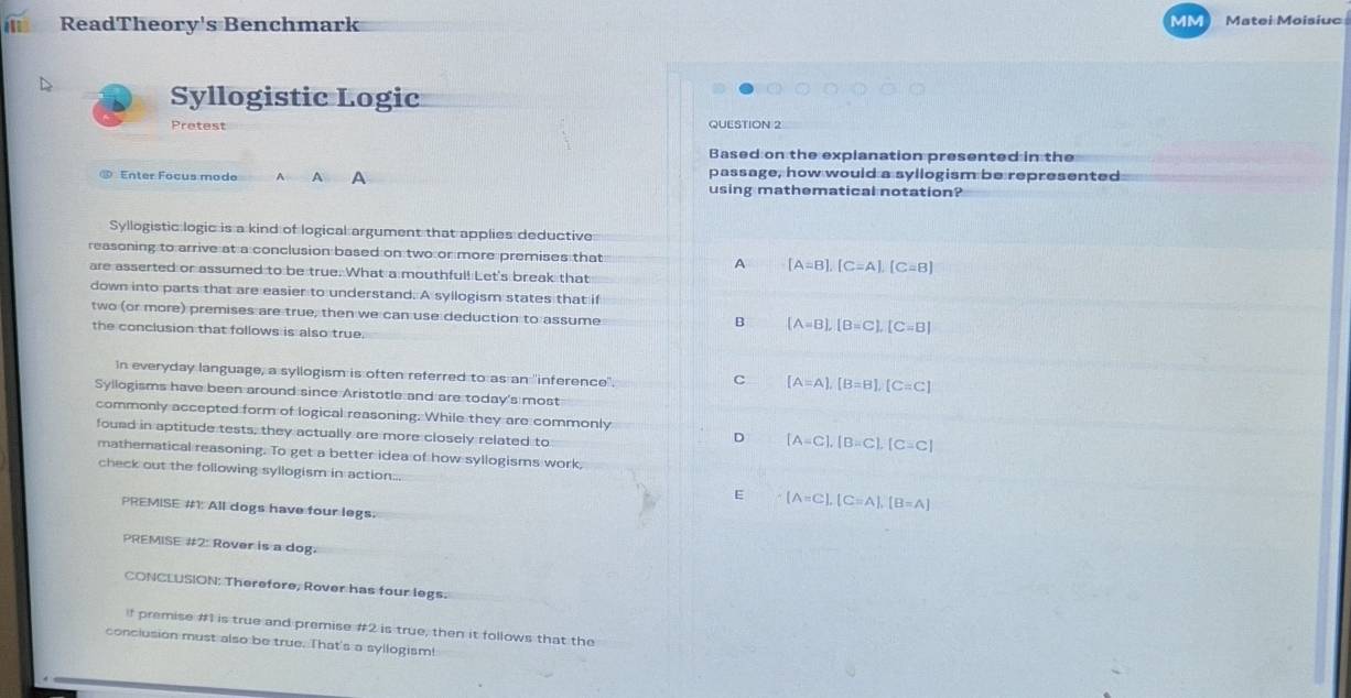 Solved: MM ReadTheory's Benchmark Matei Moisiuc Syllogistic Logic ...