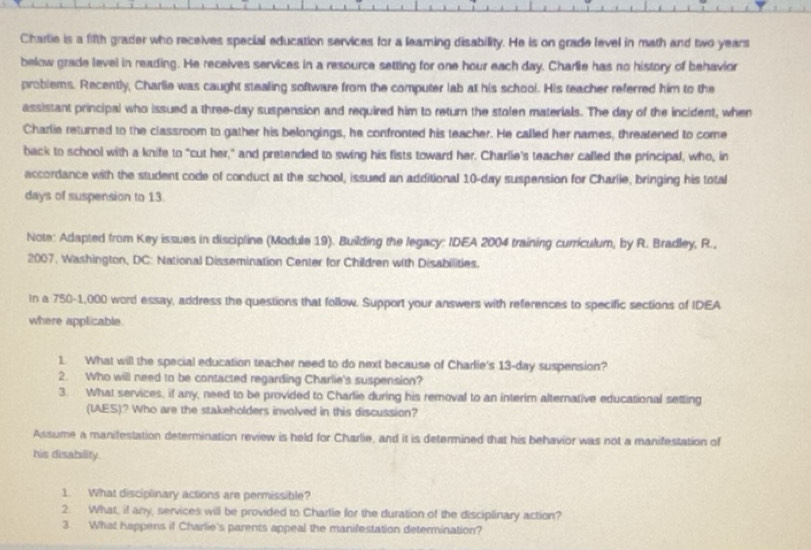 Solved: Charlie is a fifth grader who receives special education ...