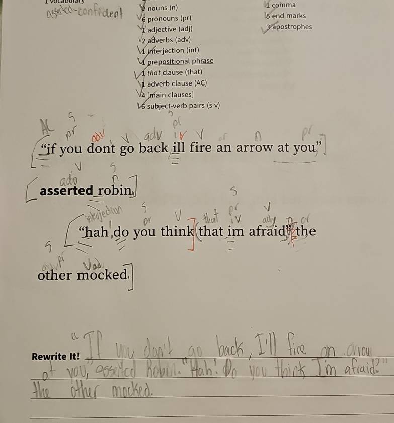 Solved: nouns (n) 1 comma 6 pronouns (pr) 5 end marks 1 adjective (adj ...