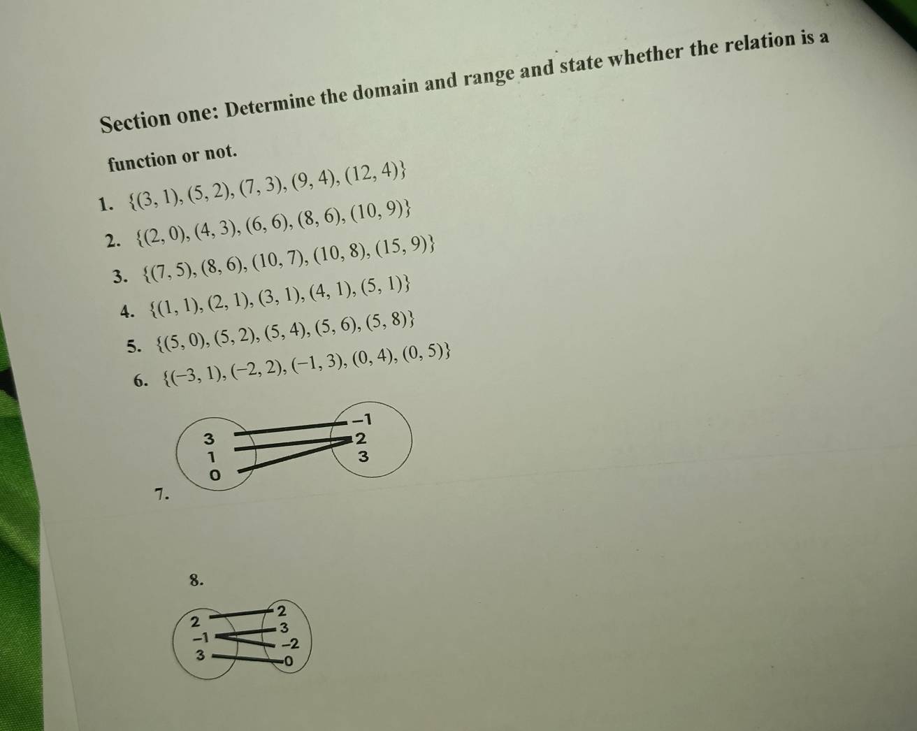 Gelöst:Section one: Determine the domain and range and state whether ...