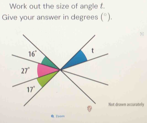 Solved: Work out the size of angle t. Give your answer in degrees ...