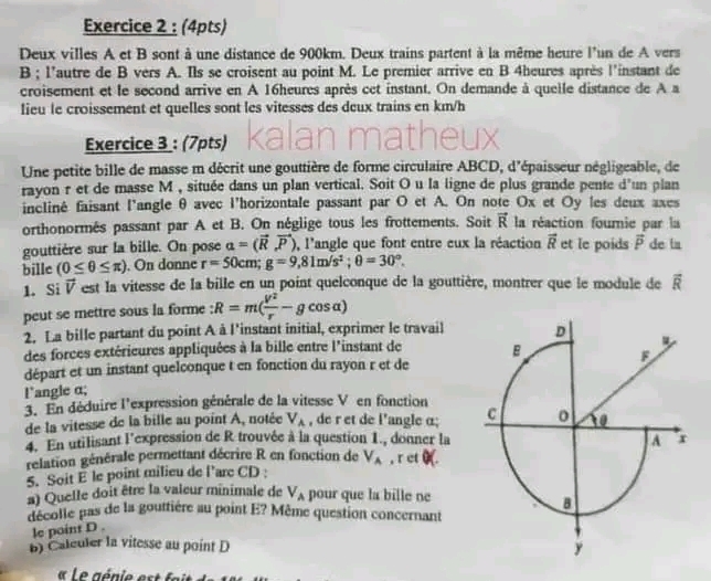 Solved: Deux villes A et B sont à une distance de 900km. Deux trains ...