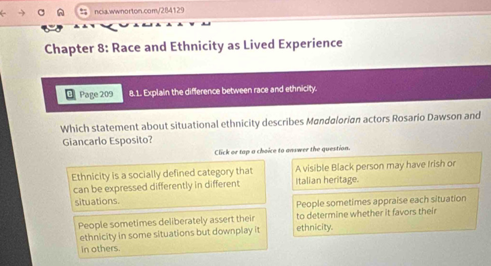 Solved: Chapter 8: Race and Ethnicity as Lived Experience e Page 209 8. ...