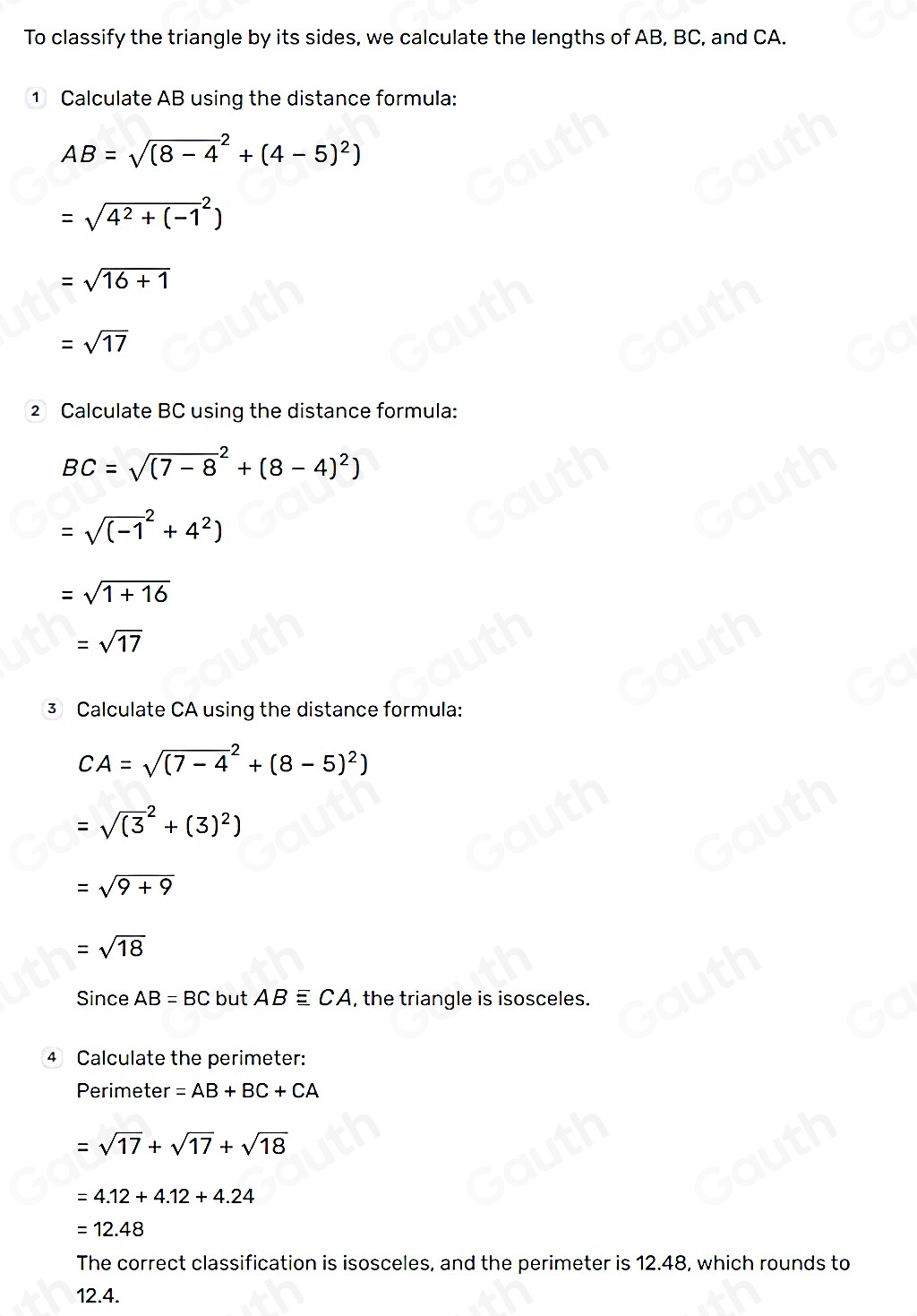 Solved: Using the coordinates below, classify the triangle by its sides ...