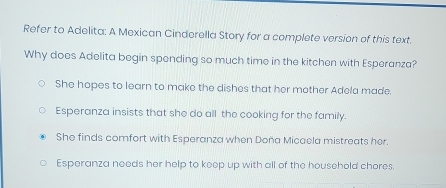 Solved: Refer to Adelita: A Mexican Cinderella Story for a complete ...
