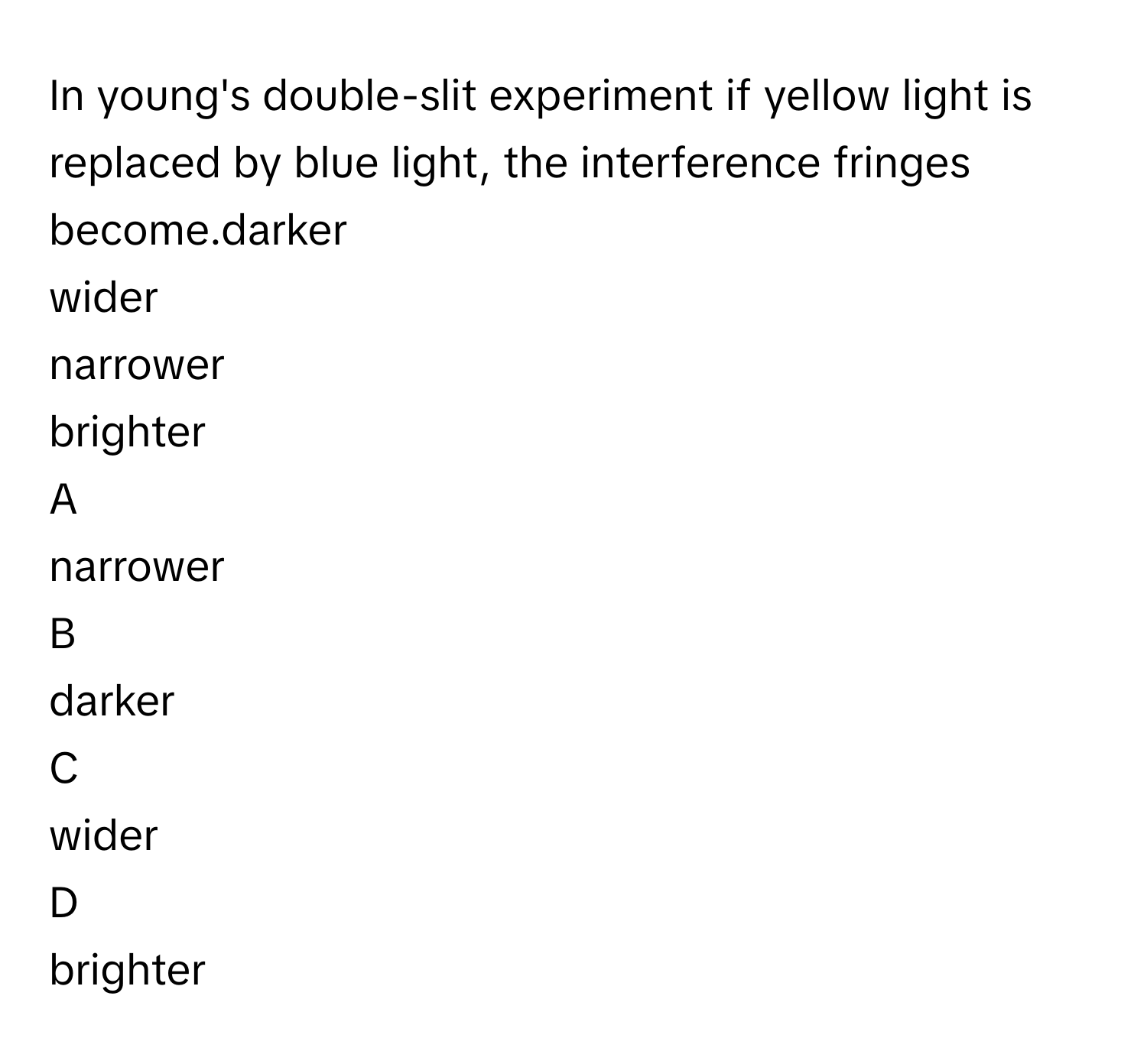 Solved: In young's double-slit experiment if yellow light is replaced ...