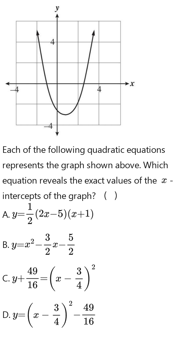 Solved: Each of the following quadratic equations represents the graph ...