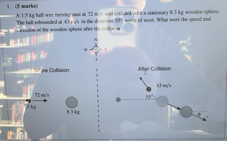 Solved: A 1.5 kg ball was moving east at 72 m/s and collided with a ...