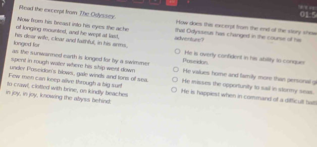 Solved: 01:5 Read the excerpt from The Odyssey. How does this excerpt ...
