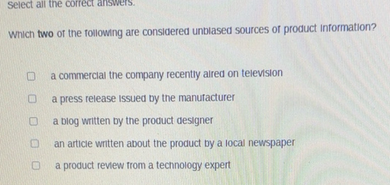 Solved: Select all the correct answers. Which two of the following are ...