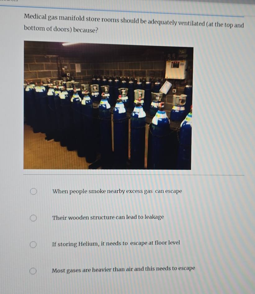 Solved: Medical gas manifold store rooms should be adequately ...