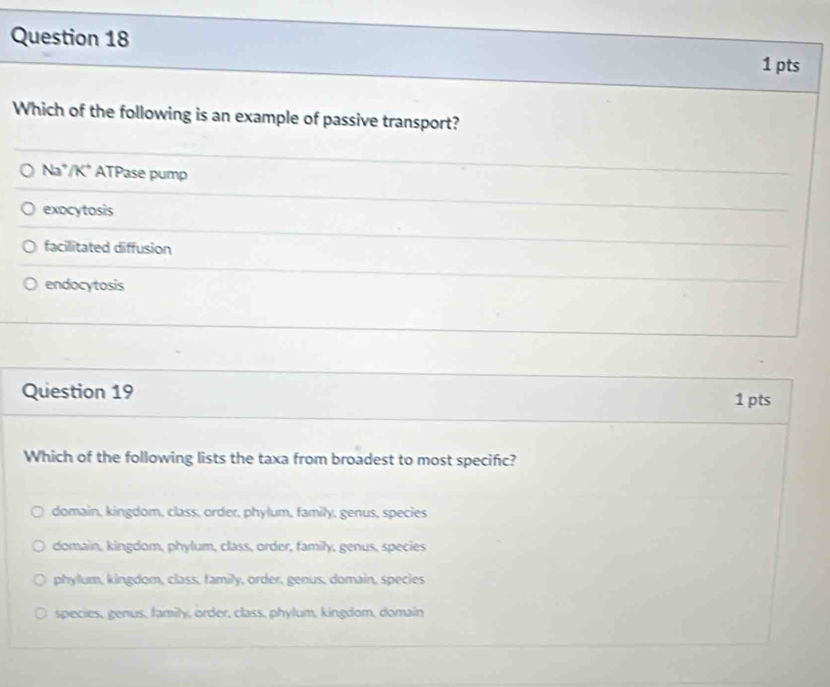 Solved: Which of the following is an example of passive transport? Na ...