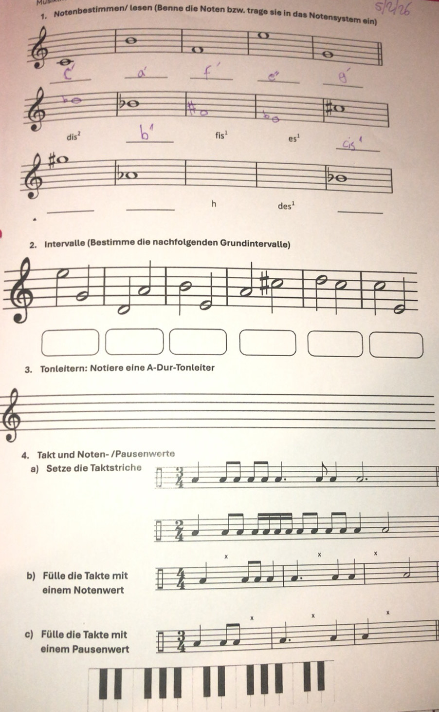 Gelöst:Mus 1, Notenbestimmen/ lesen (Benne die Noten bzw. trage sie in ...