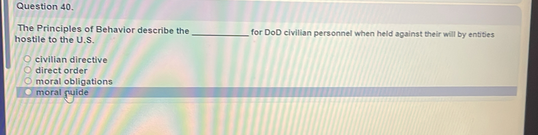 Solved: The Principles of Behavior describe the _for DoD civilian ...