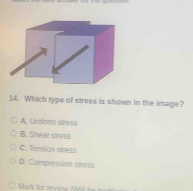Solved: Which type of stress is shown in the image? A. Uniform stress B ...