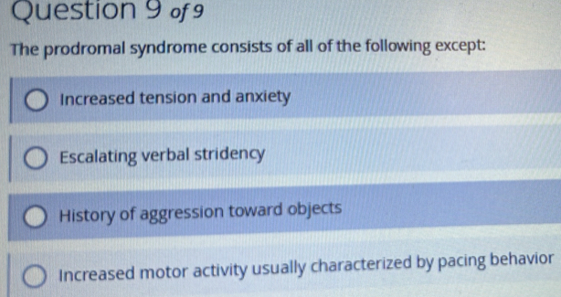 Solved: The prodromal syndrome consists of all of the following except ...
