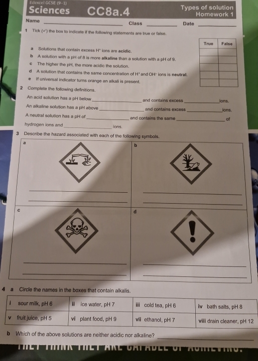 Solved: Edexcel GCSE (9-1) Sciences CC8a.4 Types of solution Homework 1 Name _Class _Date_ 1 ...