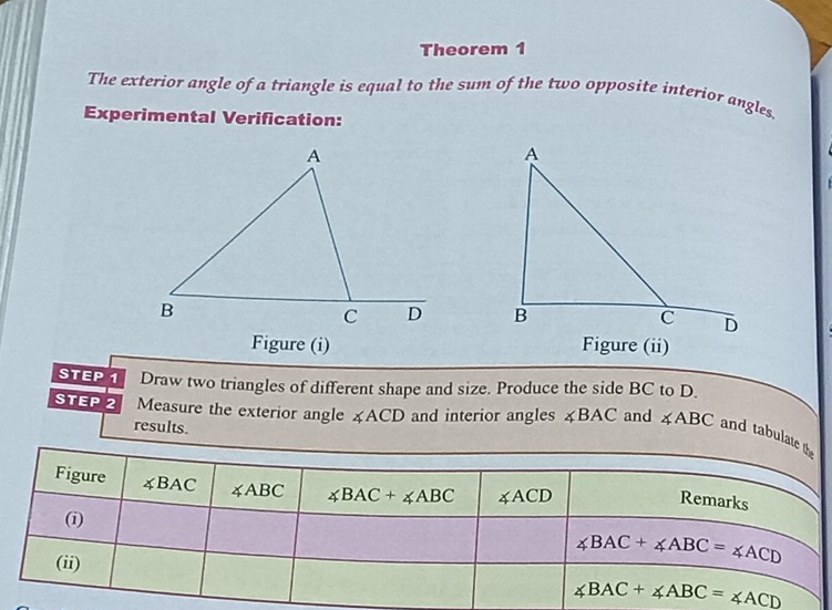 Solved: Theorem 1 The exterior angle of a triangle is equal to the sum ...