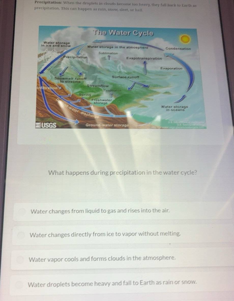 Solved: Precipitation: When the dropiets in clouds become too heavy ...