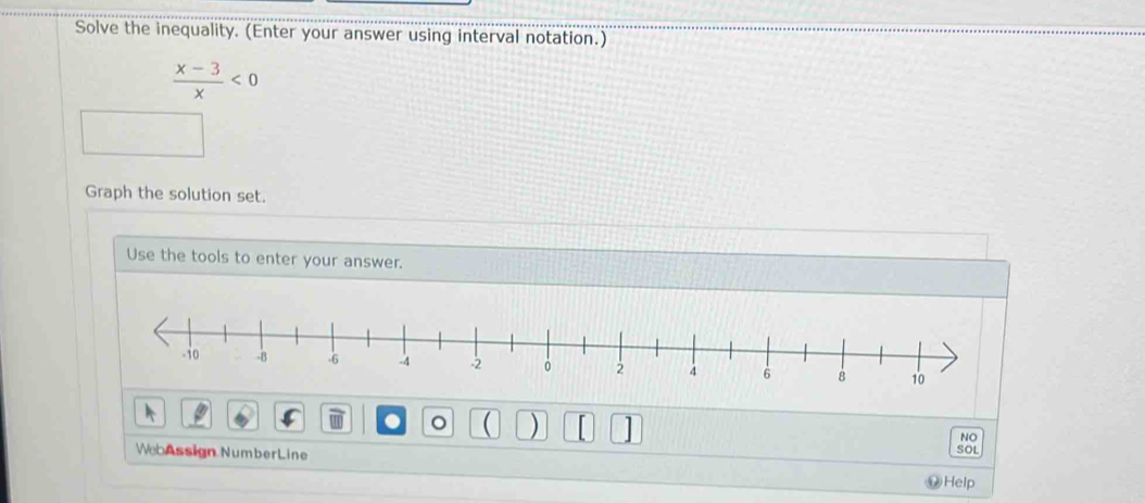 Solved: Solve the inequality. (Enter your answer using interval notation.) (x-3)/x
