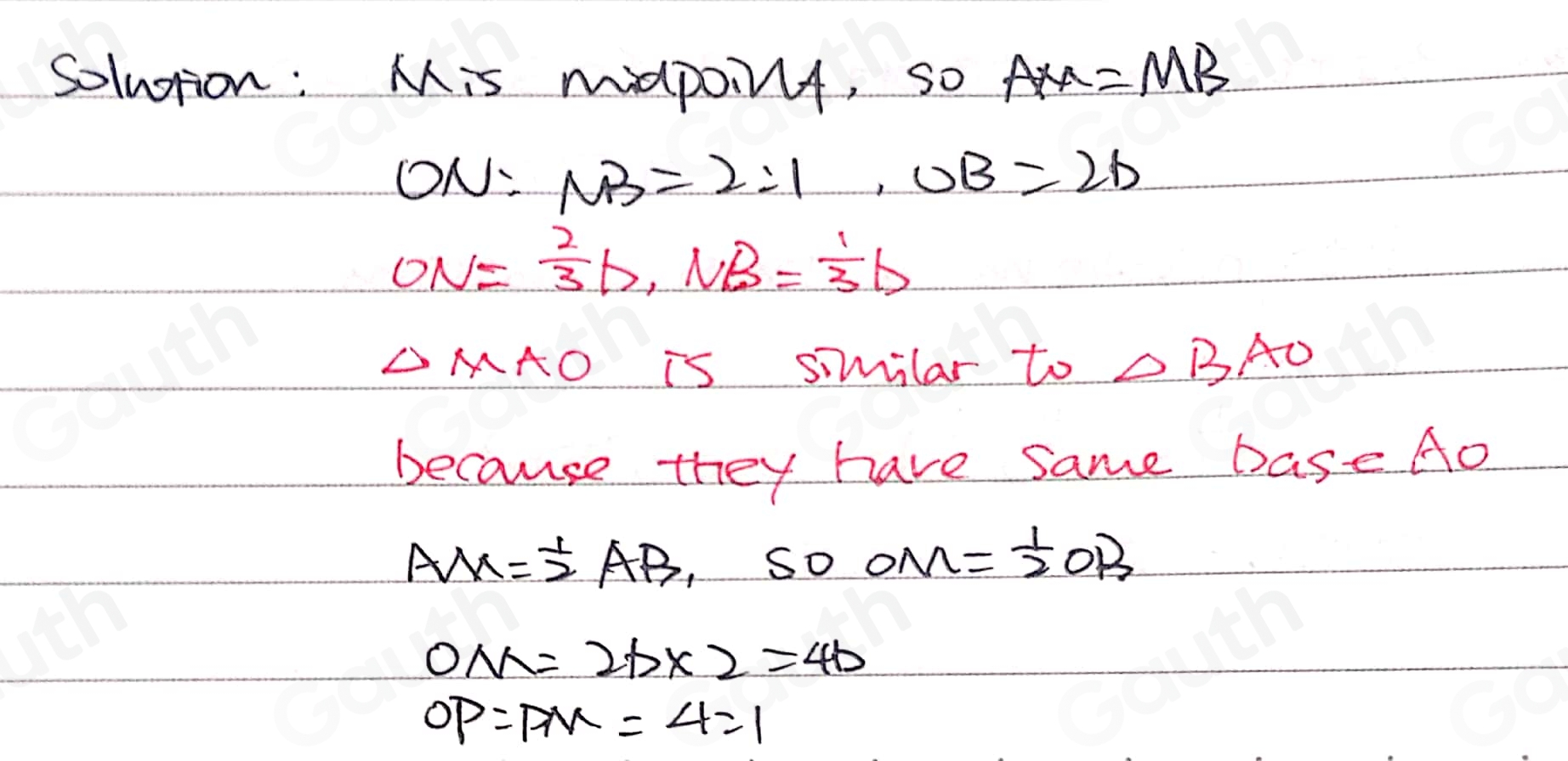تم الحل:23 OAB is a triangle. ram NO'' rately dr vector OA=2a and vector OB=2b Mis the midpoint of