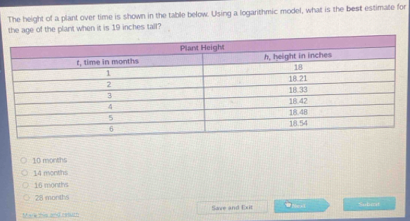 Solved: The height of a plant over time is shown in the table below. Using a logarithmic model ...