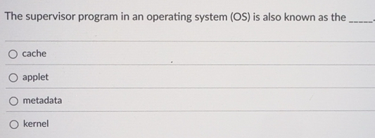 Solved: The supervisor program in an operating system (OS) is also ...