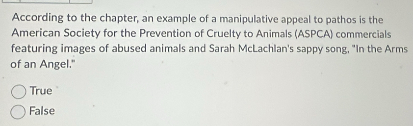Solved: According to the chapter, an example of a manipulative appeal ...