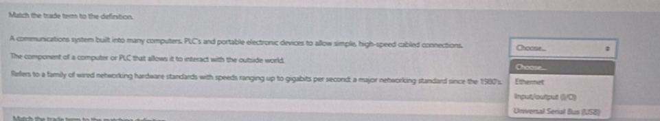 Solved: Match the trade term to the definition. A communications system ...