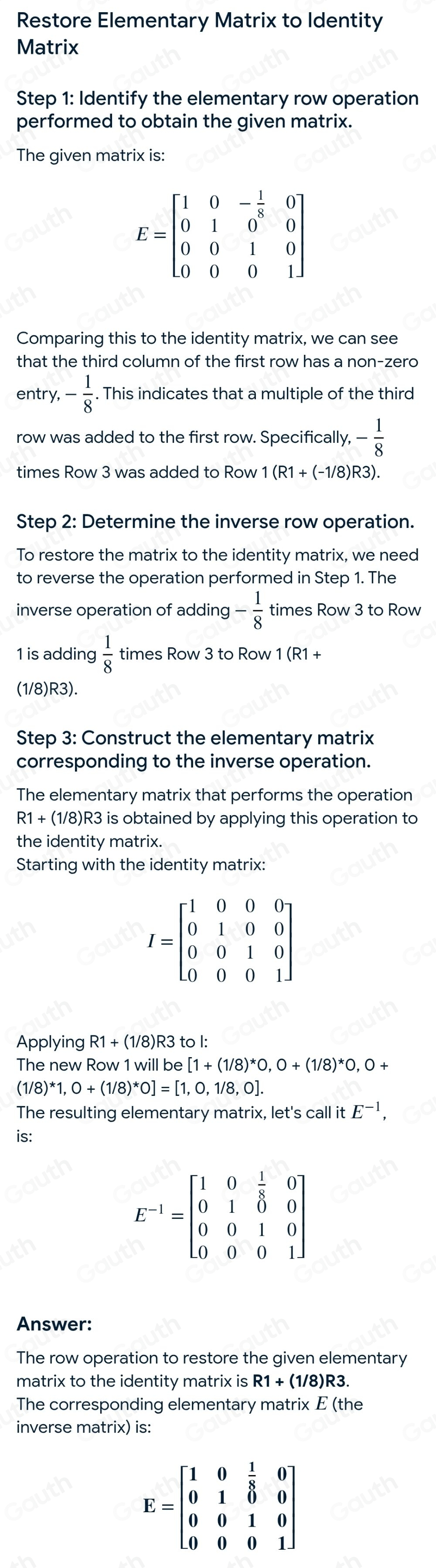 تم الحل:Find a row operation and the corresponding matrix to restore ...