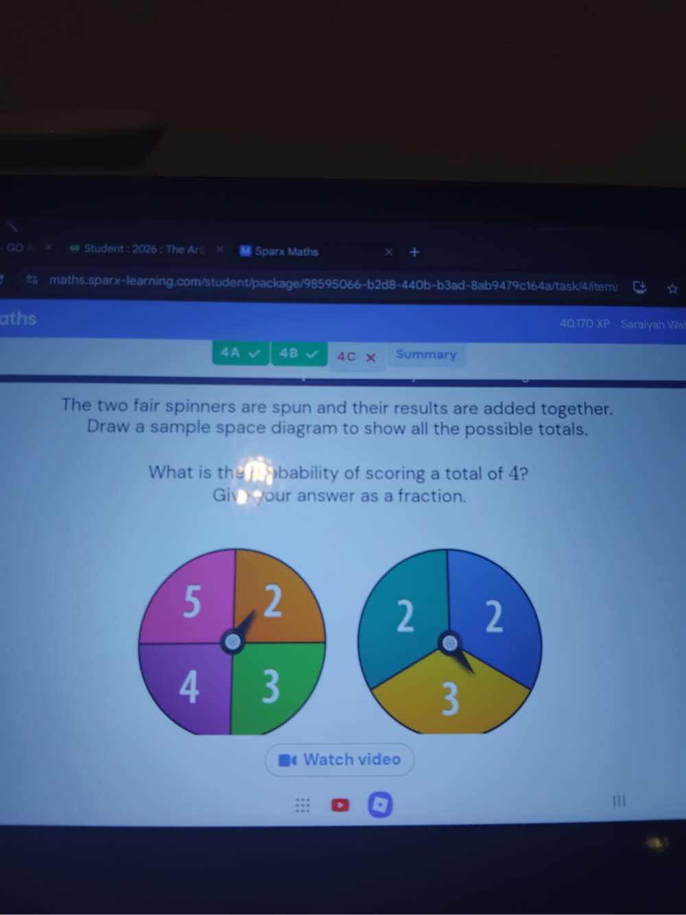 Solved: Student : 2026 : The Ar: × Sparx Maths × ≌ maths.sparx-learning ...