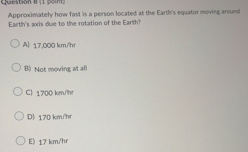 Solved: Approximately how fast is a person located at the Earth's ...